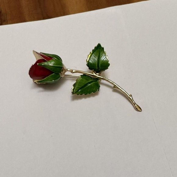 giovanni | Jewelry | Vintage Giovanni Signed Gold Tone Enamel Rose ...